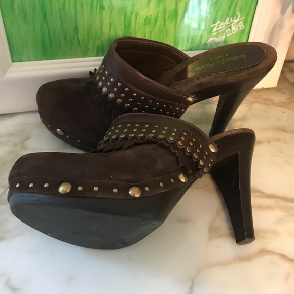 Isabella Fiore | Shoes | Isabella Fiore Stud Fringe Brown Clogs Mules 6 ...